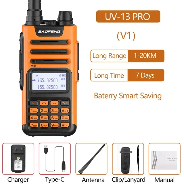 Baofeng UV-13 Pro V1 V2 High Power Dual Band Walkie Talkie Type C ...