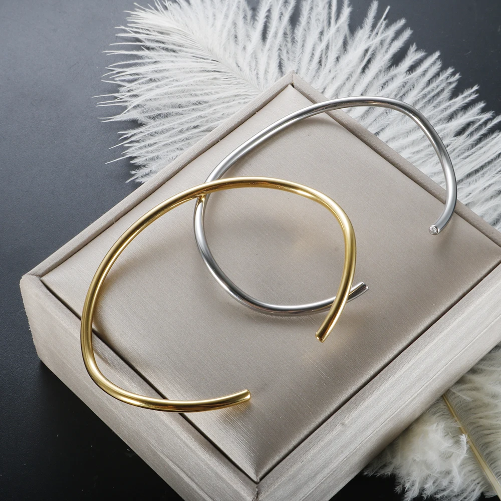 Simple Trendy Cuff Bracelet Bangle Tarnish Free Minimalism Gold Plating For Lady Women Stainless ...