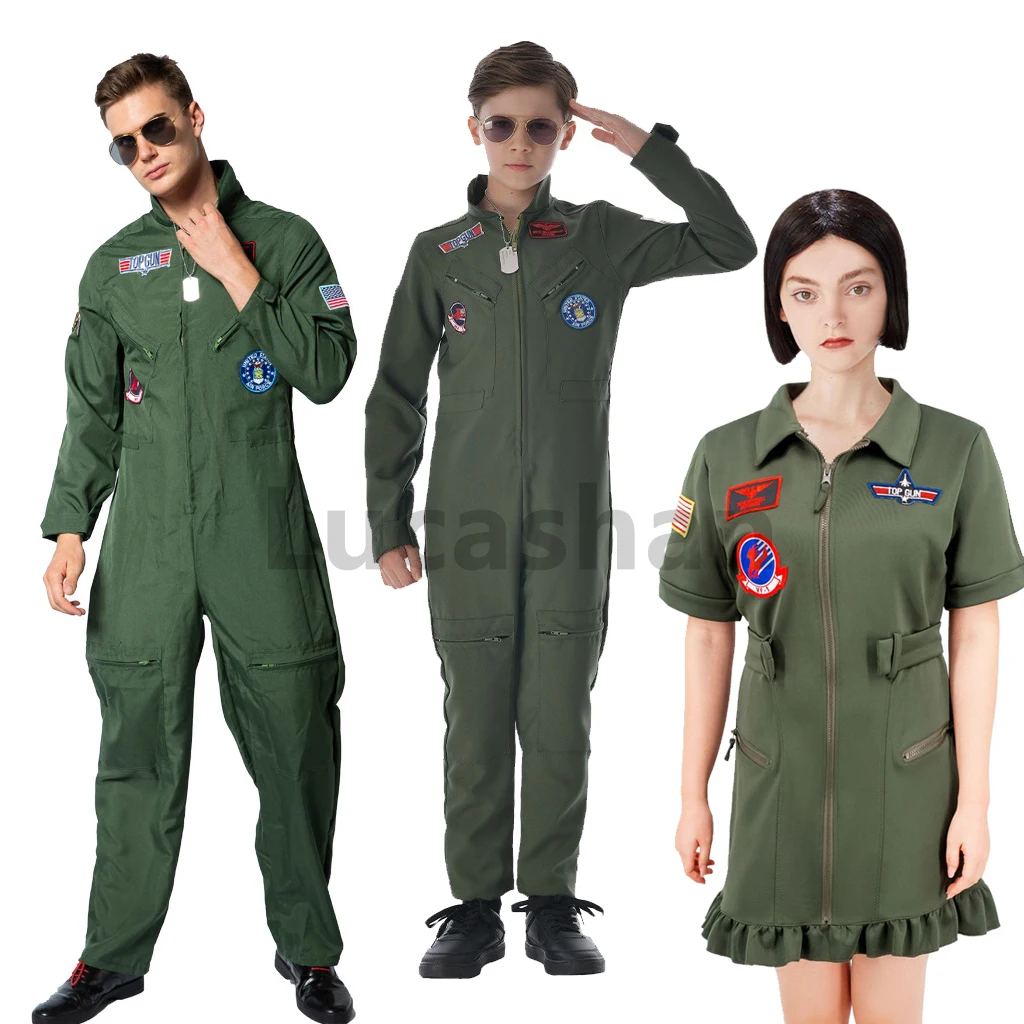 Retro-Top-Gun-Maverick-Flight-Cosplay-Costume-For-Adult-Kids-Army-Green ...