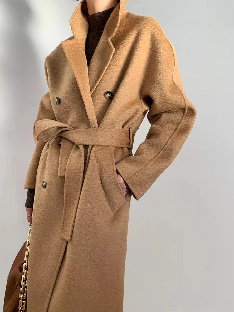 New-Women-High-end-Double-sided-Cashmere-Coat-Long-Water-Ripple-Coats ...