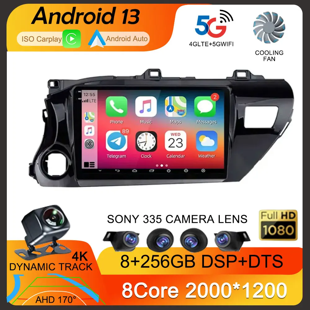 Android 13 2 Din Stereo for Toyota Hilux 2016 - 2020 Car Radio with ...