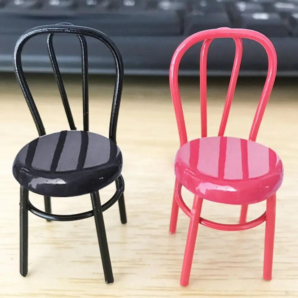 1PC 1:12 Dollhouse Miniature Iron Red White Chair Model For Dolls House ...