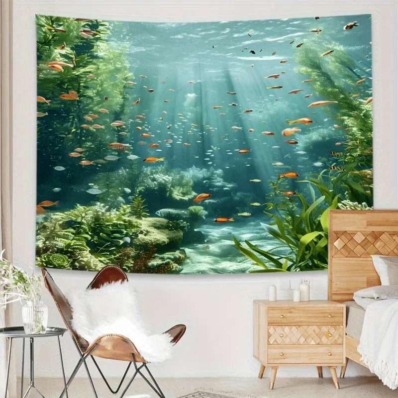 Oversized tropical marine coral reef tapestry-vibrant fish and aquatic ...