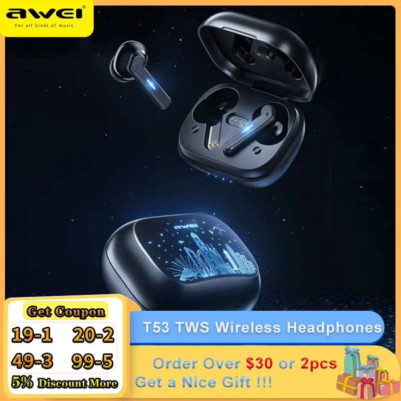 Awei T53 Hongkong/shenzhen Bluetooth Earphones Wireless Colorful Light ...