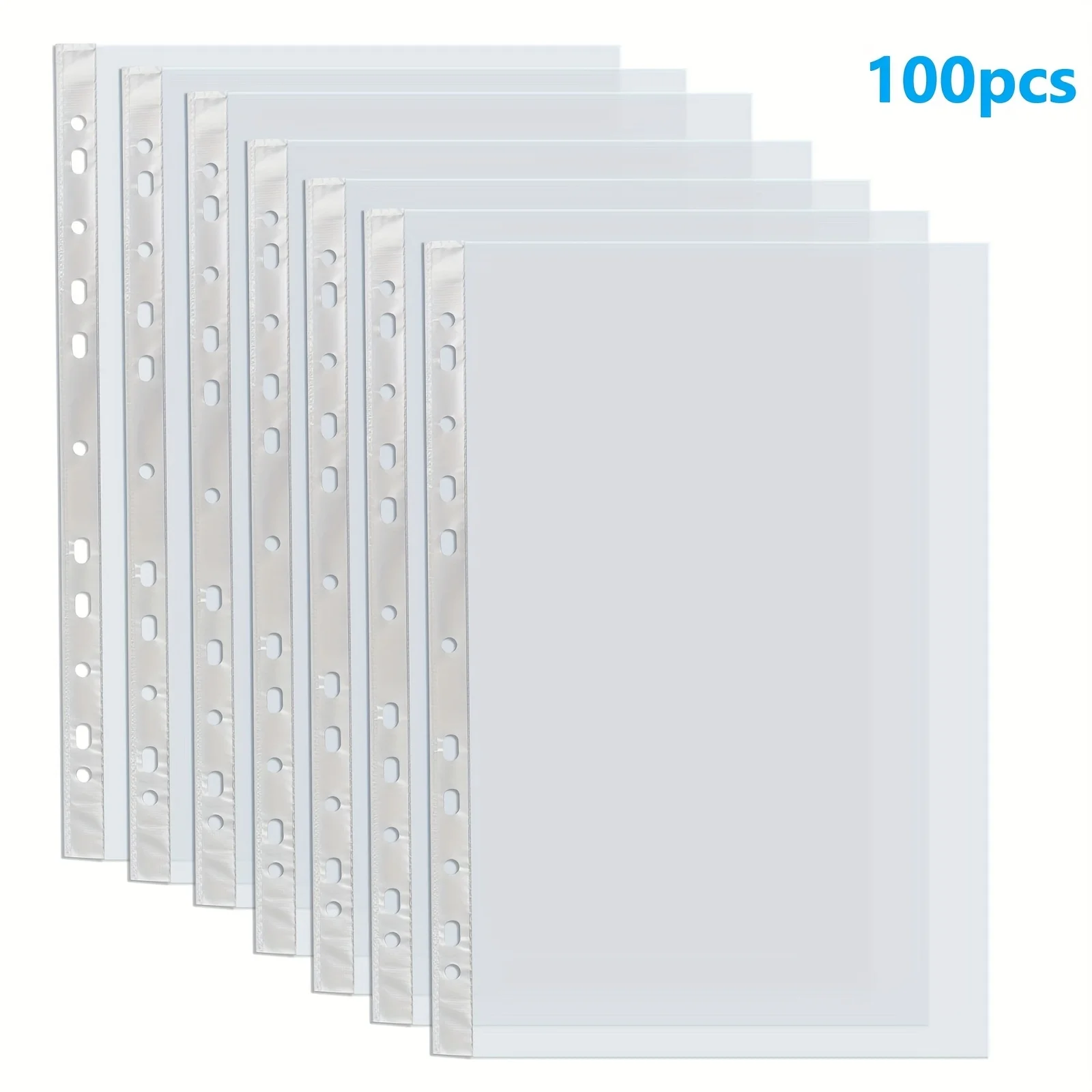 100pcs Clear A4 Plastic File Bags - 11-Hole, 3-Ring Binder Compatible ...