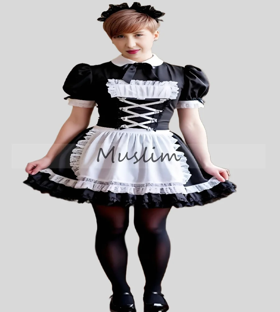 Classic French Black With White Maid Dress With Frilly A Line Mini ...