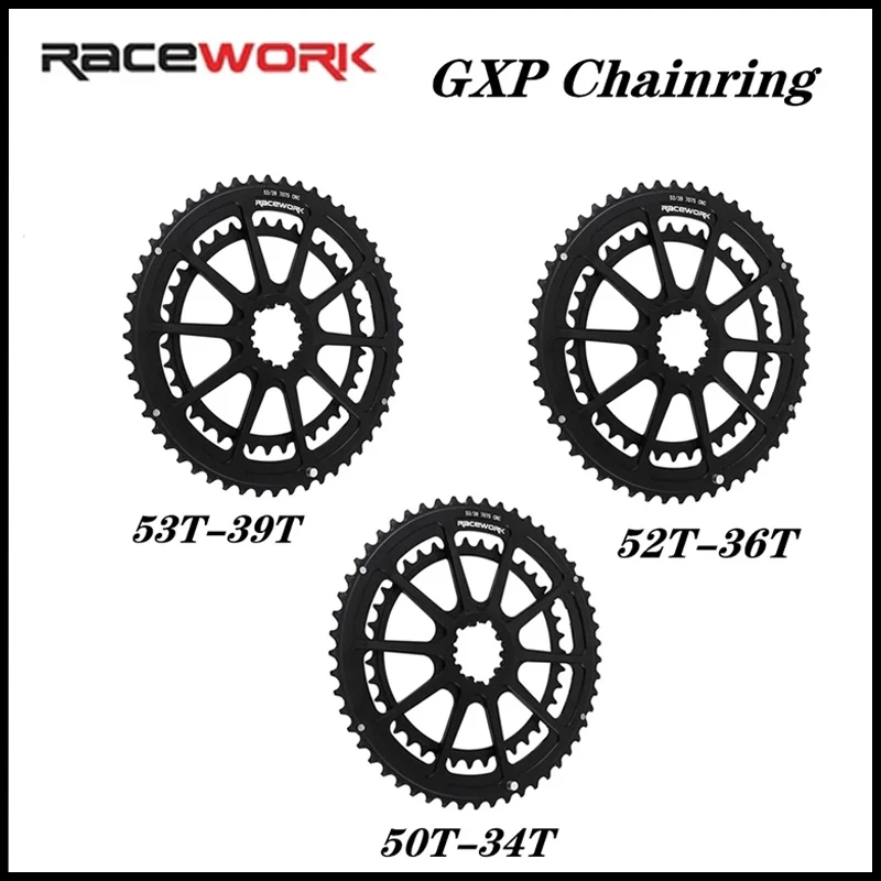 RACEWORK GXP 로드 자전거 체인링 50 34T 52 36T 53 39T, 9/10/11/12 단 크랭크셋용 이중 체인링 ...