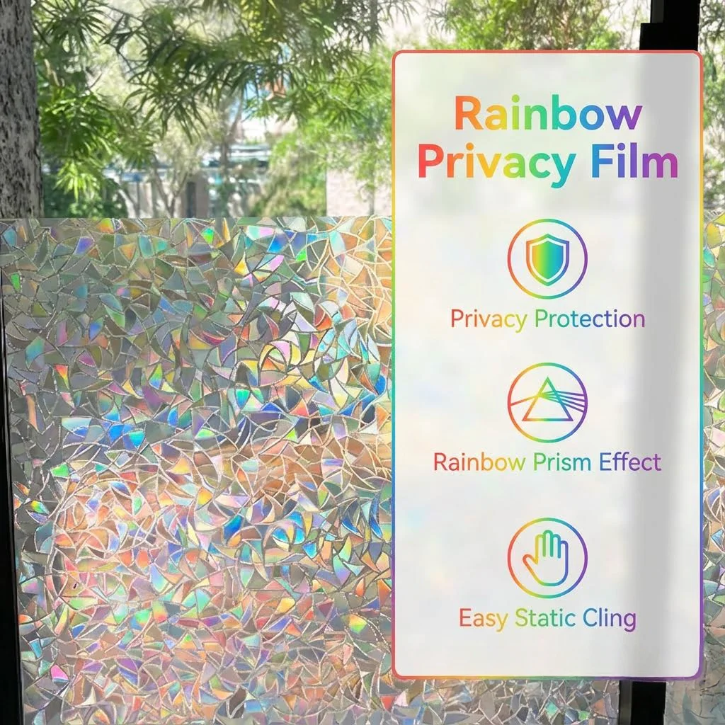 Rainbow 3D Stained Glass Window Film Static Cling Privacy Decorative ...