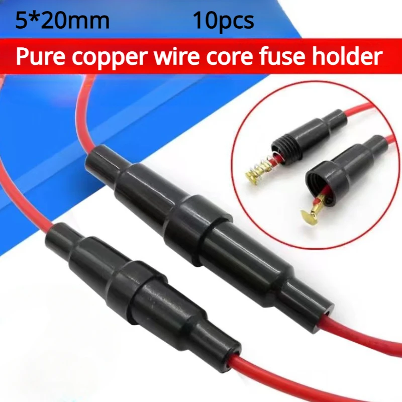 10pcs-5-20mm-Glass-fuse-holder-Screw-Type-5X20mm-with-22-AWG-Wire-Cable ...