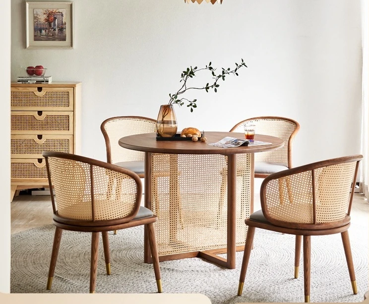 Unique Round Rattan Japanese Style Dining Table