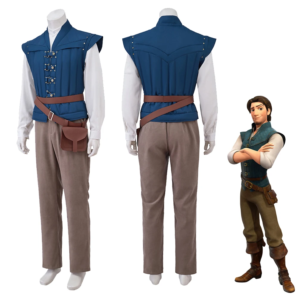 Flynn Rider Cosplay Costume Uniform Vest Shirt pants belt bag Outfits ...