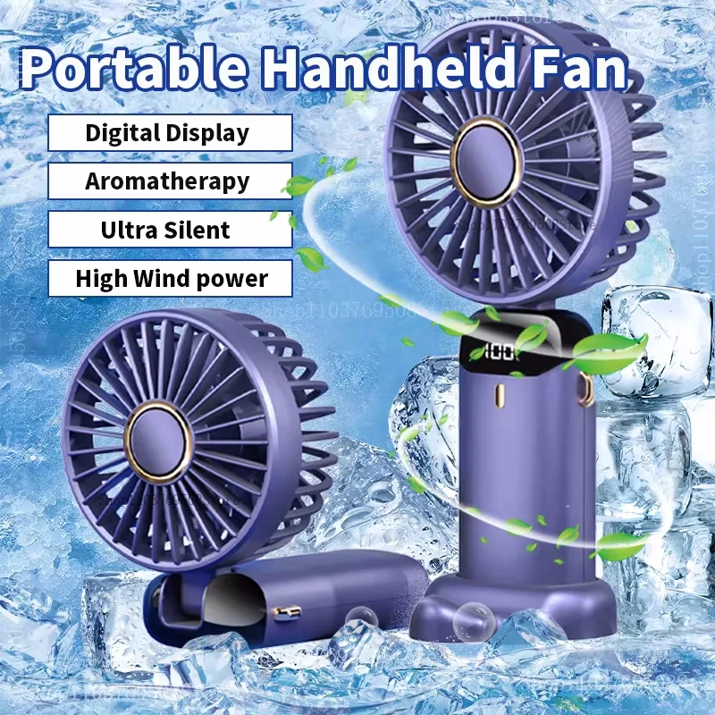 Electric Handheld Mini Fan Foldable Portable Neck Hanging Fans 5 Speed ...