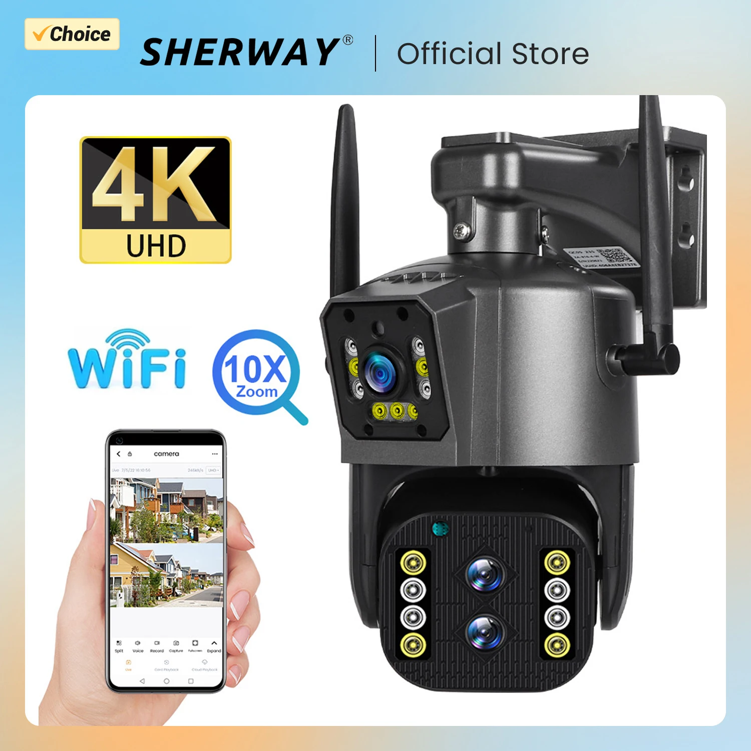 SHERWAY-12MP-8K-IP-Camera-Outdoor-10X-Optical-Zoom-WiFi-PTZ-Three-Lens ...