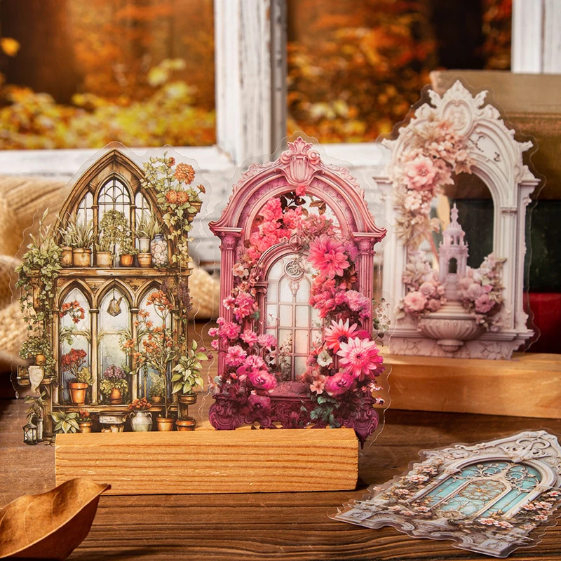 10Pcs-Vintage-Flower-Window-Series-Scrapbooking-Stickers-Pack-Material ...