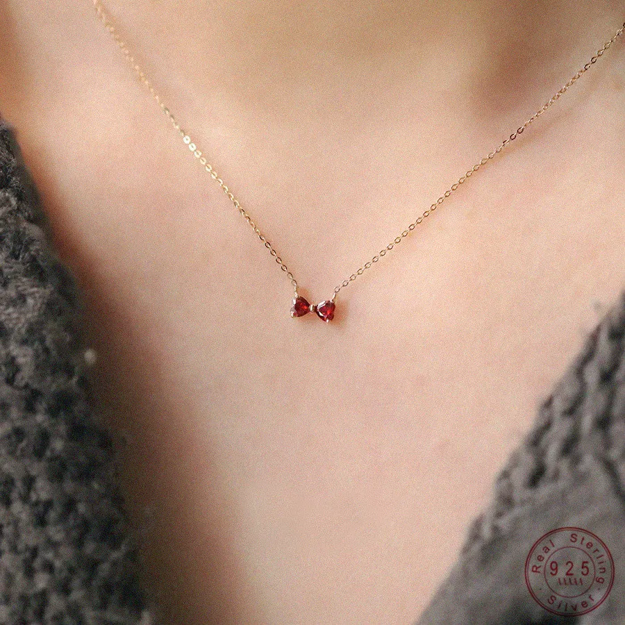 925 Sterling Silver Bow Necklace | 925 Sterling Silver Jewelry - Red Zircon Necklace - Aliexpress