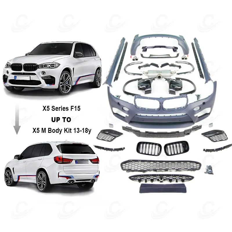 X5-M-Style-Plastic-Wide-Body-Kit-Front-Bumper-Rear-Bumper-Exhaust-Tips ...