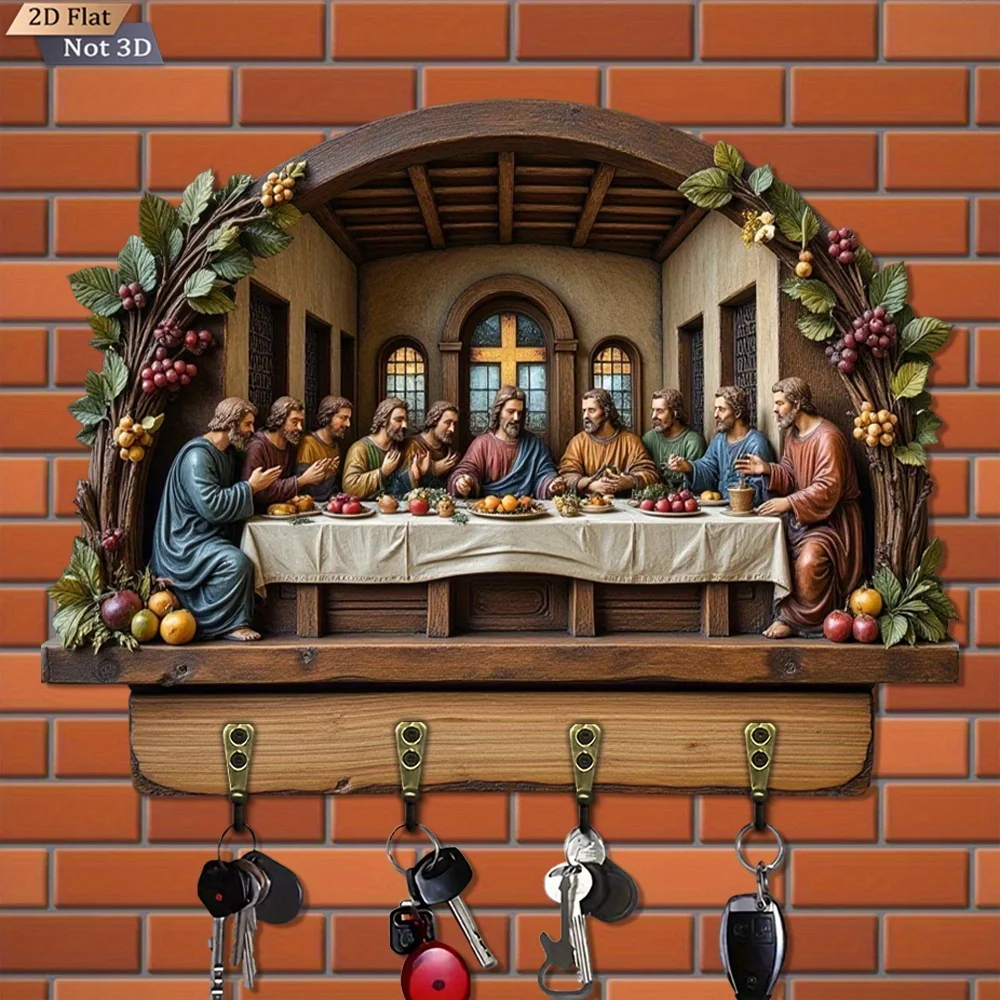 2D Flat, 1pc, Last Supper Theme Style Wooden Wall Clock with Multi ...