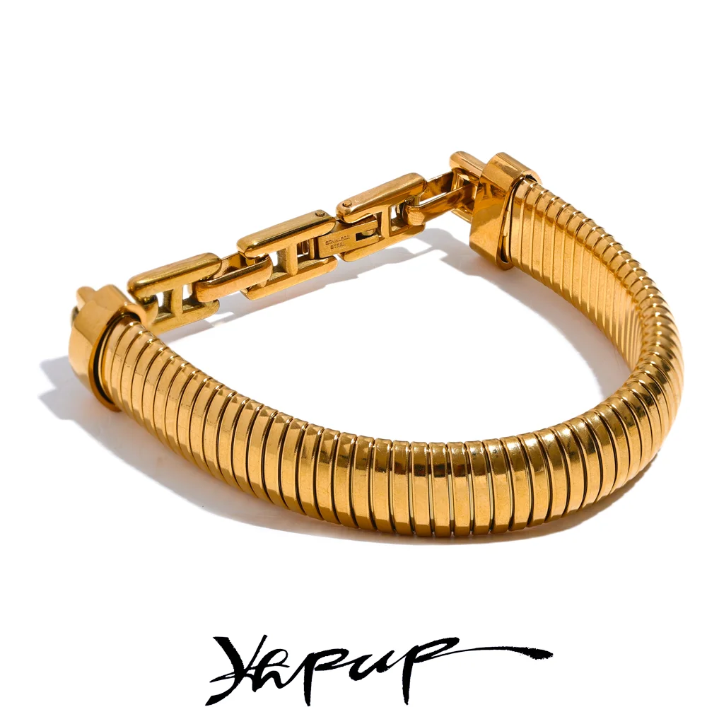 Yhpup-High-Quality-Stainless-Steel-Metal-Texture-Bracelet-Bangle-18K ...