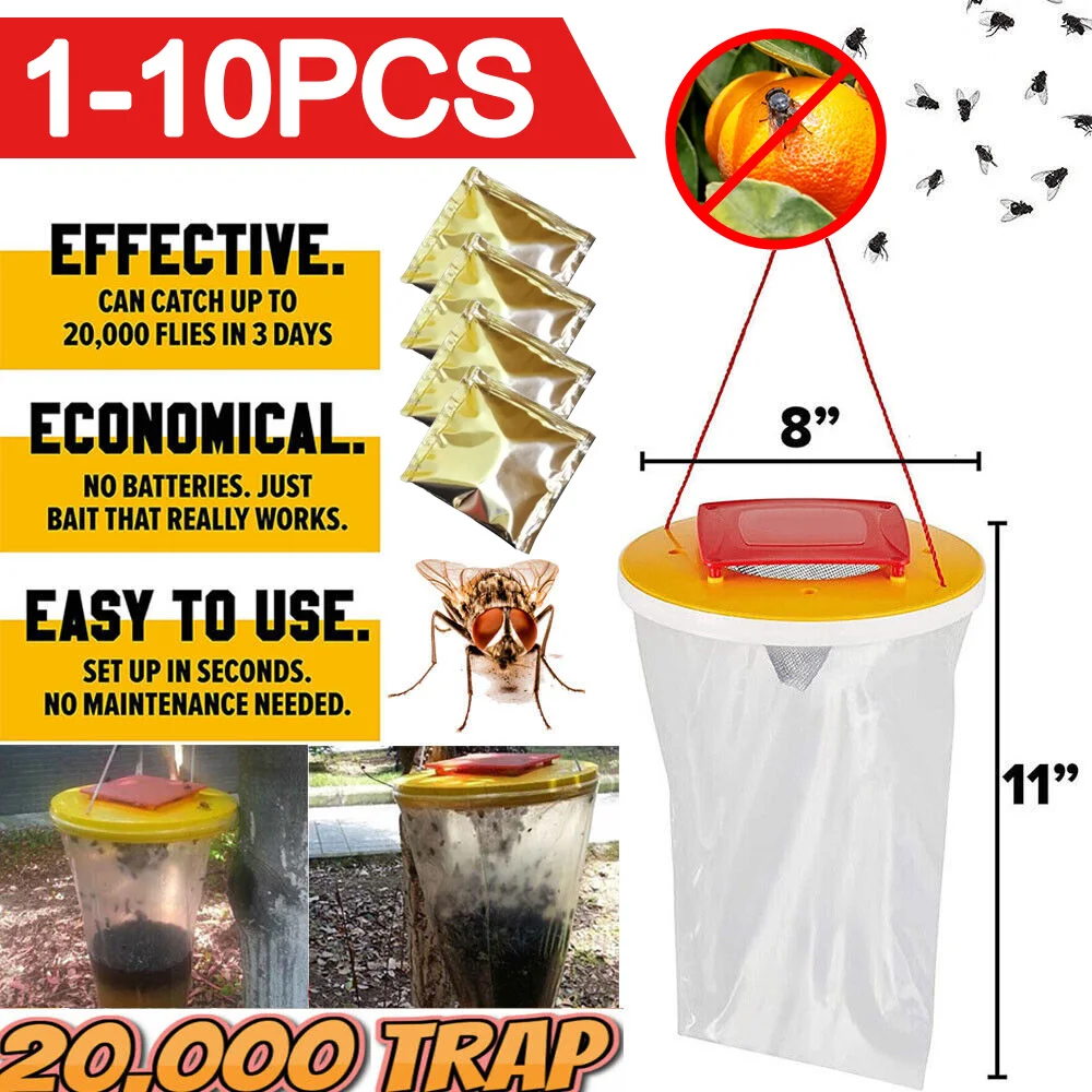 1-10PCS-Hanging-Fly-Catcher-Killer-Pest-Control-Reusable-Fly-Trap ...