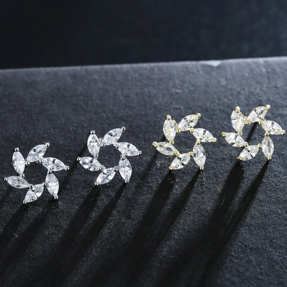 AMC-Korea-Trendy-Leaves-Around-White-Stud-Earring-Simple-Ear-Studs-AAA ...