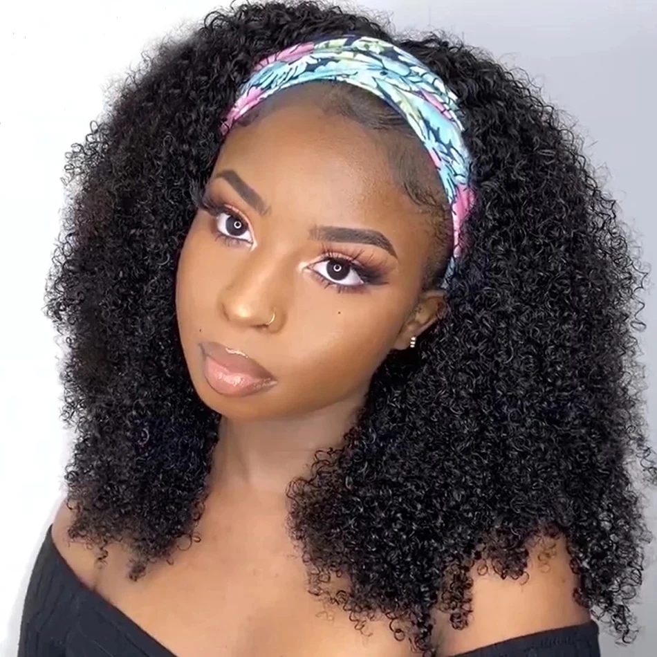 Afro Kinky Curly Headband Wig Human Hair | Headband Wig Full Machine ...