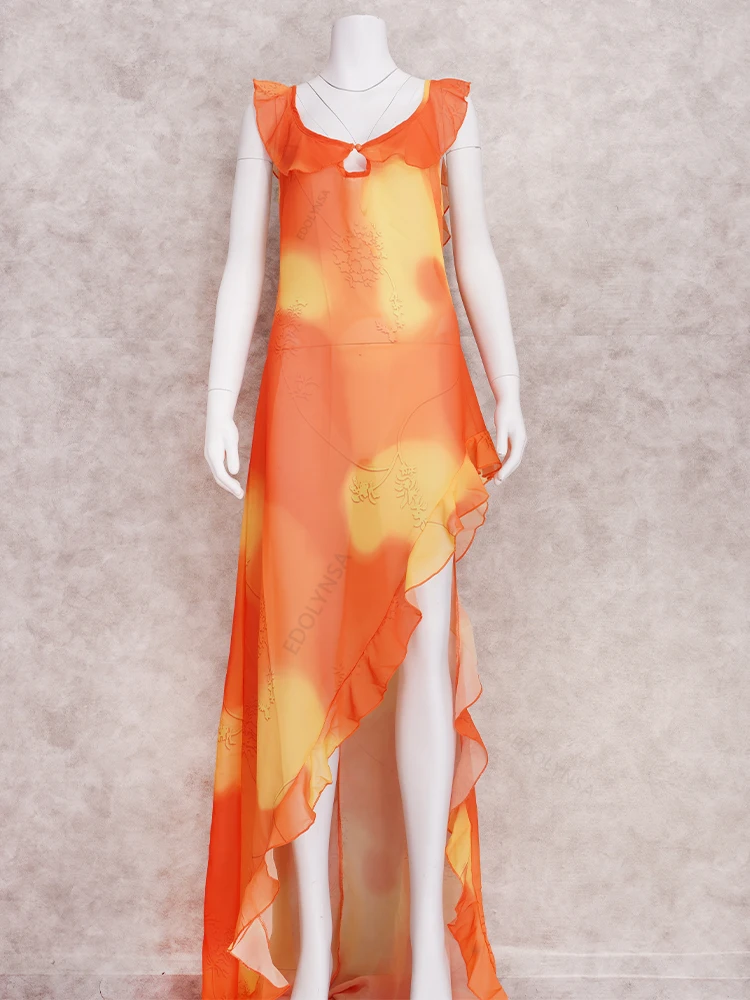 Sexy Low-cut Hollow Out Y2K Style Backless High Slit Front Short Back ...