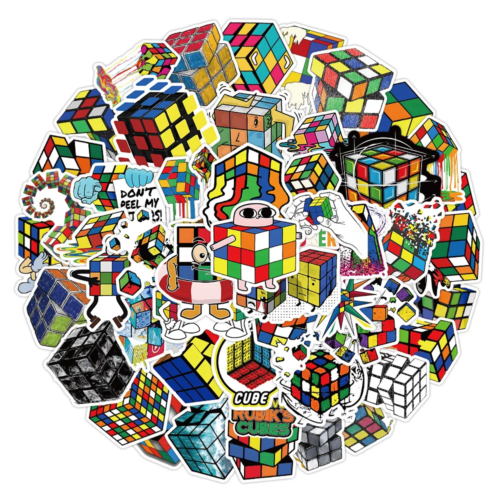 50-100Pcs-INS-Cartoon-Cute-Magic-Square-Cube-Stickers-PVC-Waterproof ...