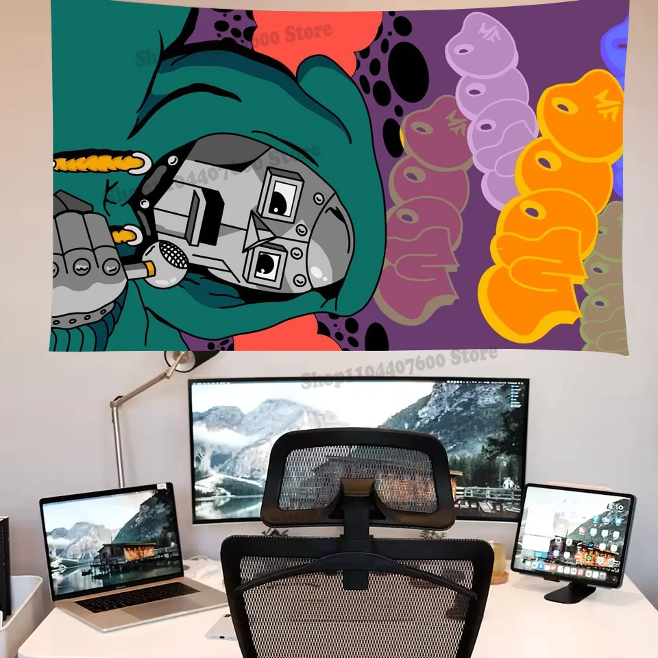 M-MF-D-DOOM Rapper Tapestry Printed Tapestry Decoration canvas Travel ...