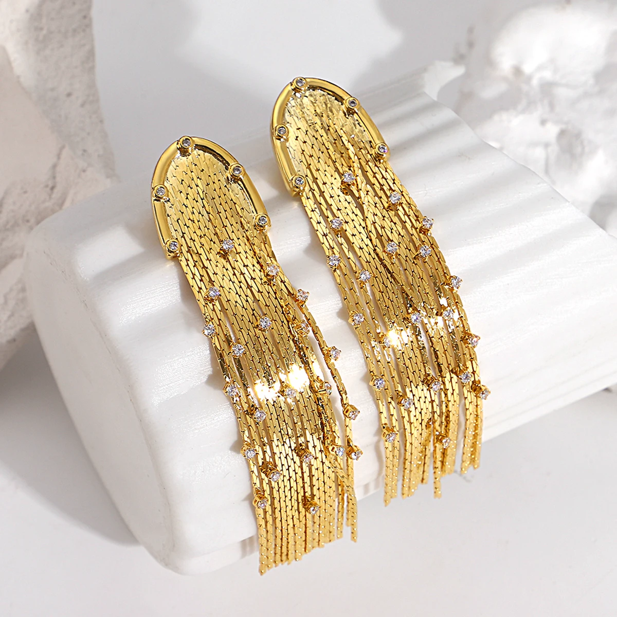 AENSOA-Trendy-18K-Gold-Plated-Zircon-Long-Tassel-Earring-for-Women ...