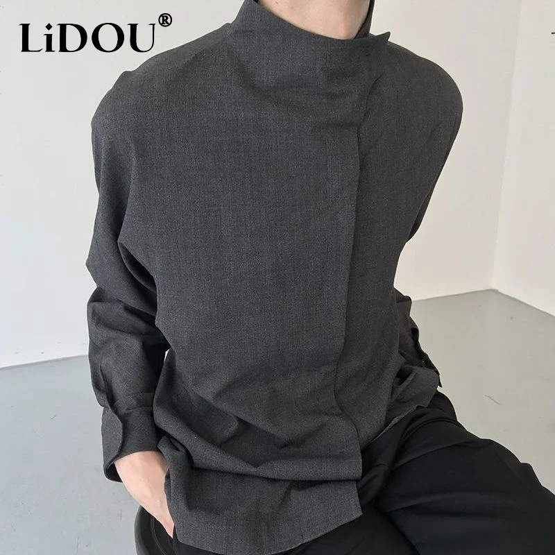 Spring-Autumn-New-Fashion-Half-High-Collar-Shirts-Men-Long-Sleeve-Stand ...