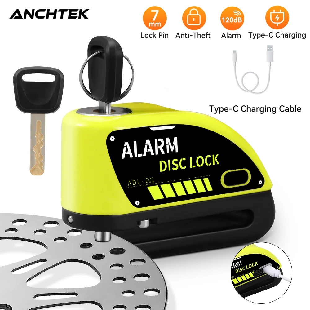 Anchtek-Motorcycle-Rechargeable-Disc-Lock-Alarm-120db-Bicycle-Anti ...
