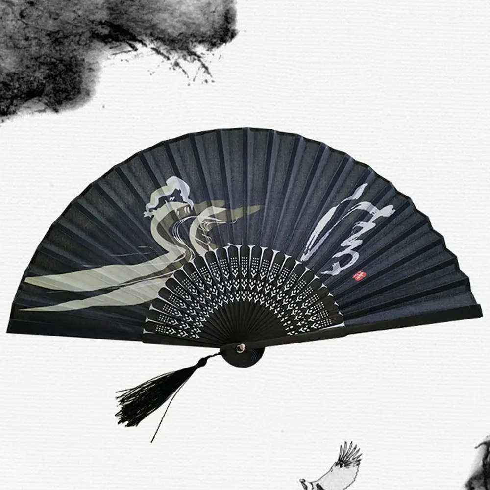 Chinese-Silk-Vintage-Folding-Fan-Bamboo-Hand-Fan-Tassel-Elegent-Shank ...