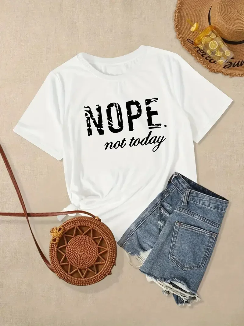 Graphic-T-Shirt-Nope-Not-Today-Cute-Letter-Print-Tee-Cute-Short-Sleeve ...