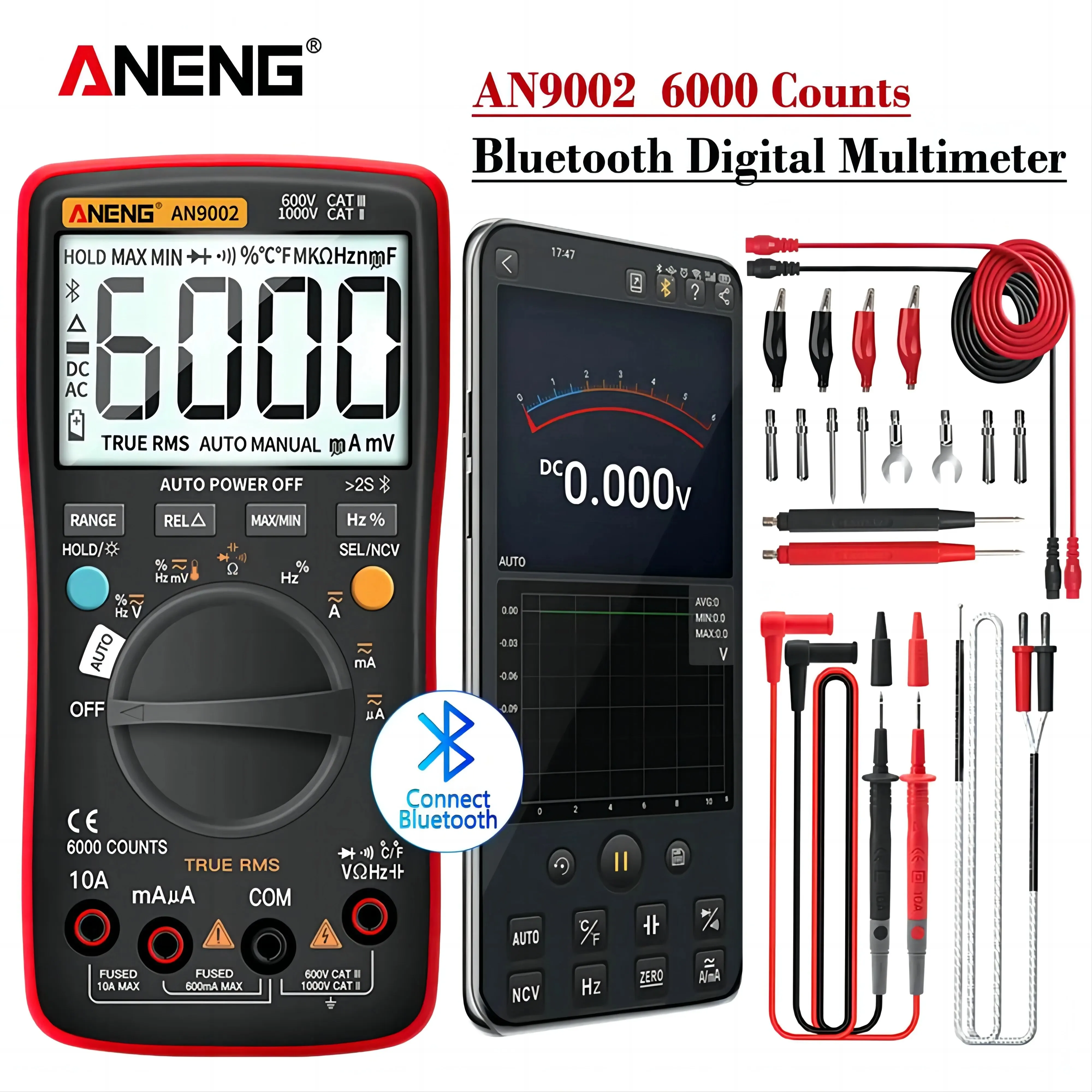 ANENG AN9002 Bluetooth Digital Multimeter 6000 Counts Professional ...
