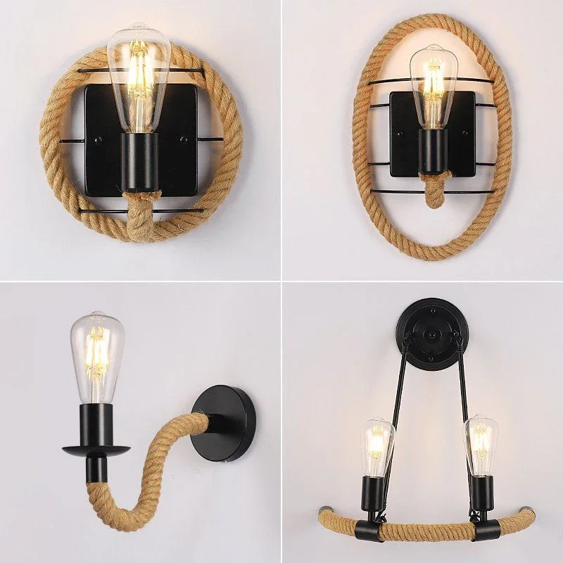Hemp-Rope-Industrial-Wall-Sconce-Black-E27-Indoor-Lighting-Dining-Room ...