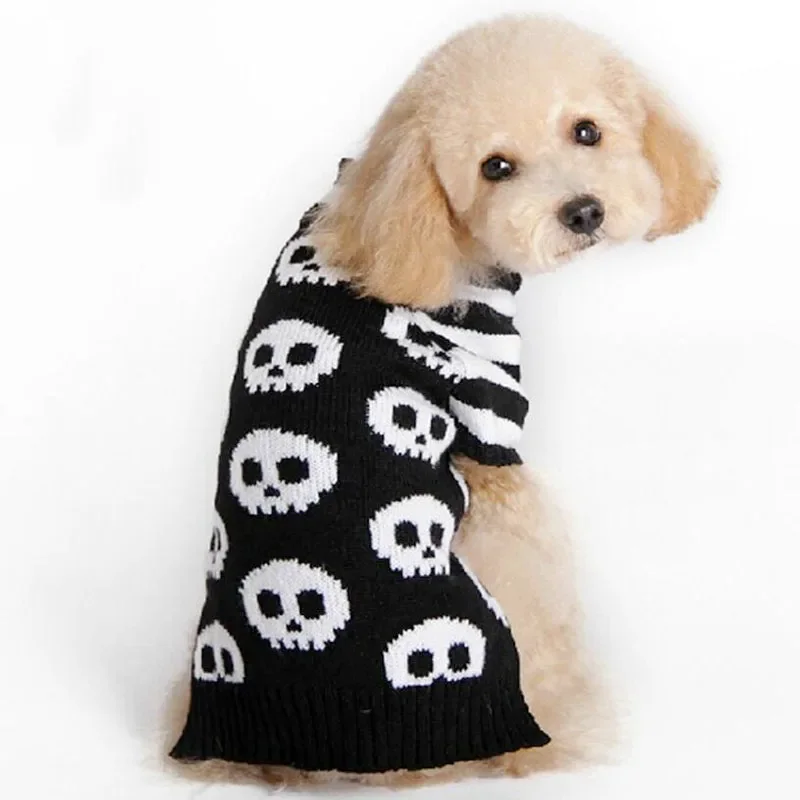 Puppy Halloween Skull Pet Sweater Halloween Sweater Striped Cozy Dog ...