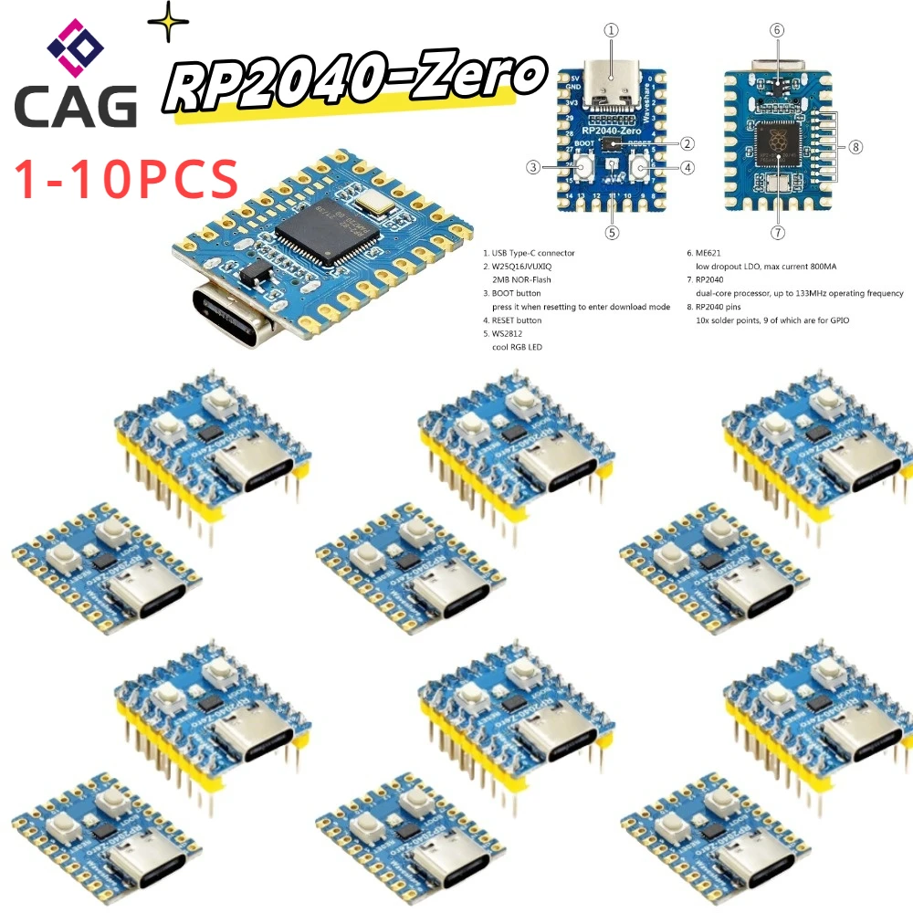 1-10PCS-Raspberry-Pi-RP2040-Zero-Microcontroller-PICO-Development-Board ...