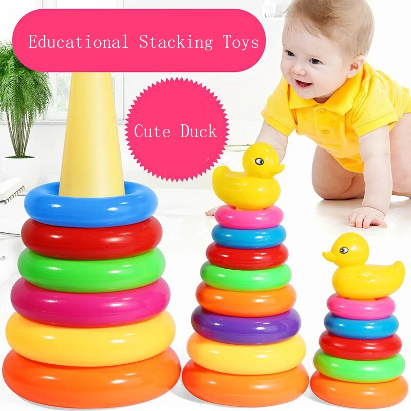 Baby-Stacking-Rings-Toy-Duck-Plastic-Rainbow-Stacker-Toddler-Learning ...