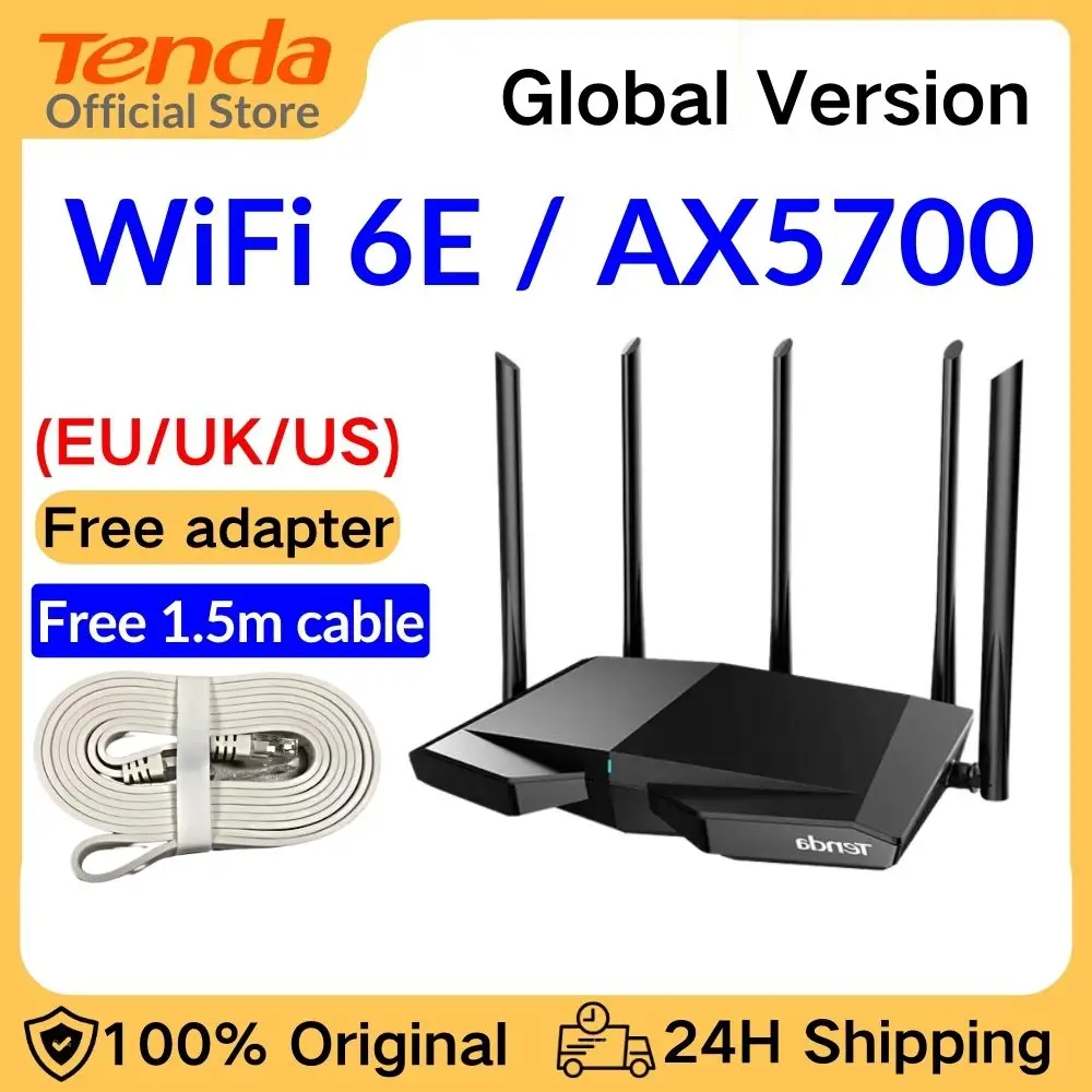 Tenda WiFi6 Router AX5700 RX27 Tri Band Gigabit Wi Fi 6E malha Roteador ...