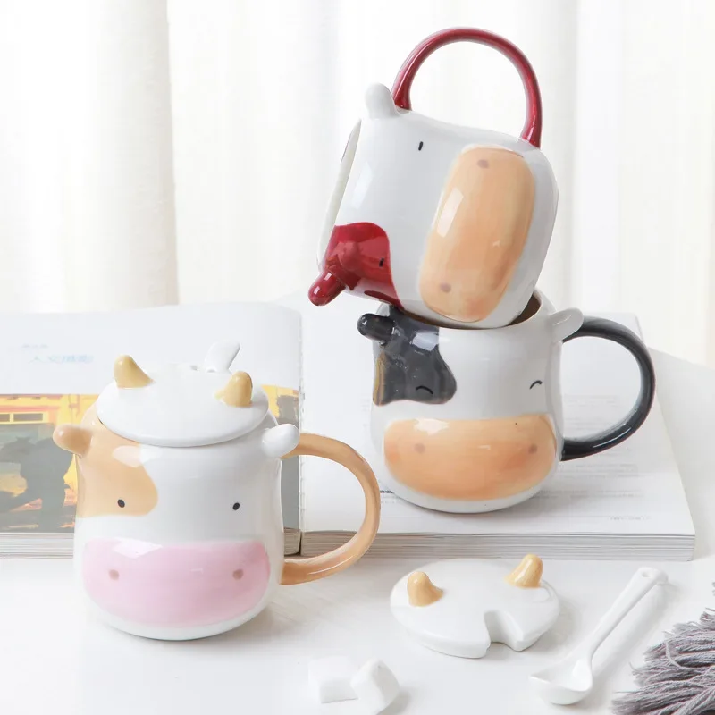 Ceramic-Cute-Cow-Mug-Coffee-Cups-Lids-Spoons-Children-s-Large-capacity ...