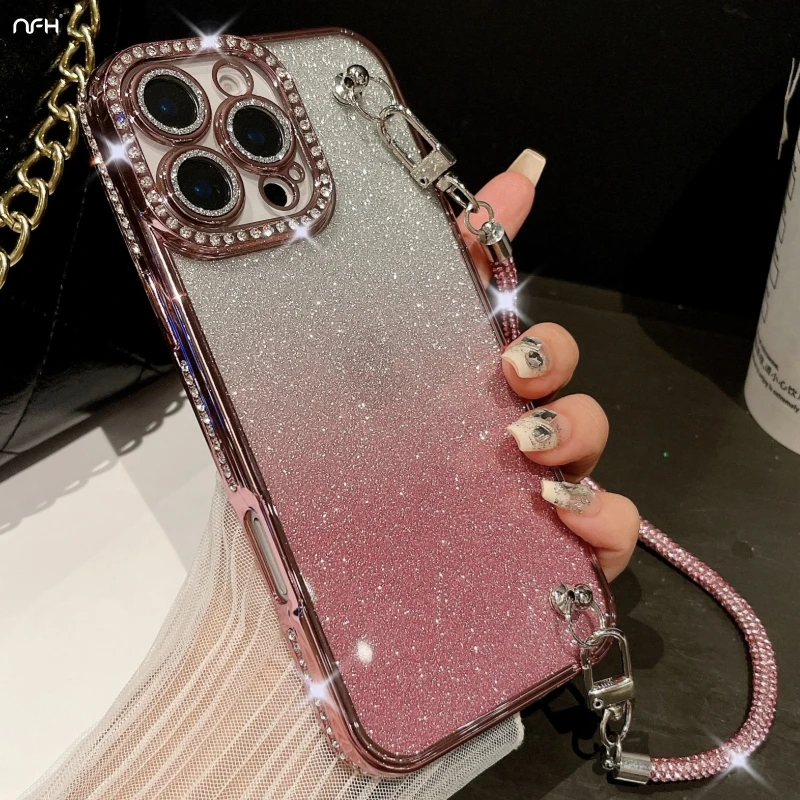 For-iPhone-16-Pro-Max-Luxury-Flash-Diamond-Chain-Plating-Frame-Phone ...