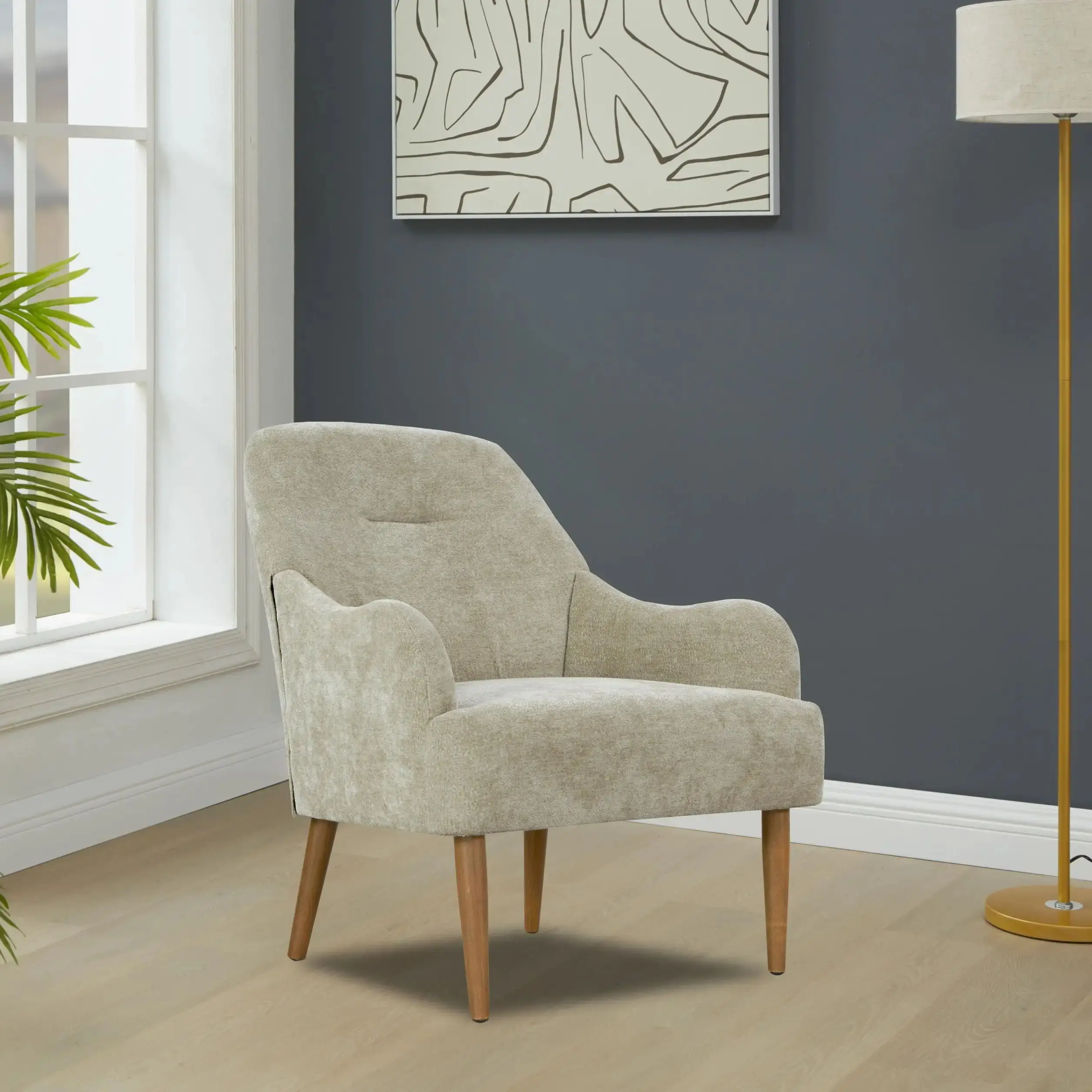 Chenille-Armchair-Modern-Style-Accent-Chair-with-Wood-Legs-Comfy-Design ...
