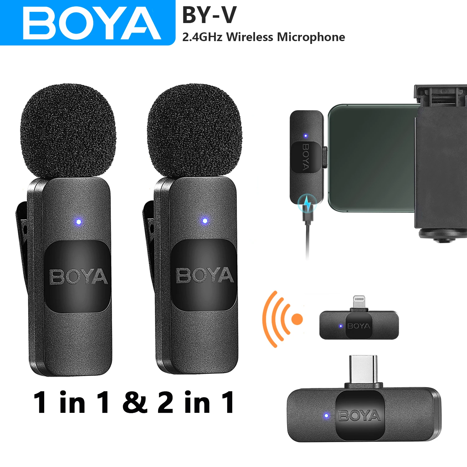 BOYA-Micrófono de solapa Lavalier inalámbrico BY-V, para iPhone, Android, teléfono móvil, PC ...