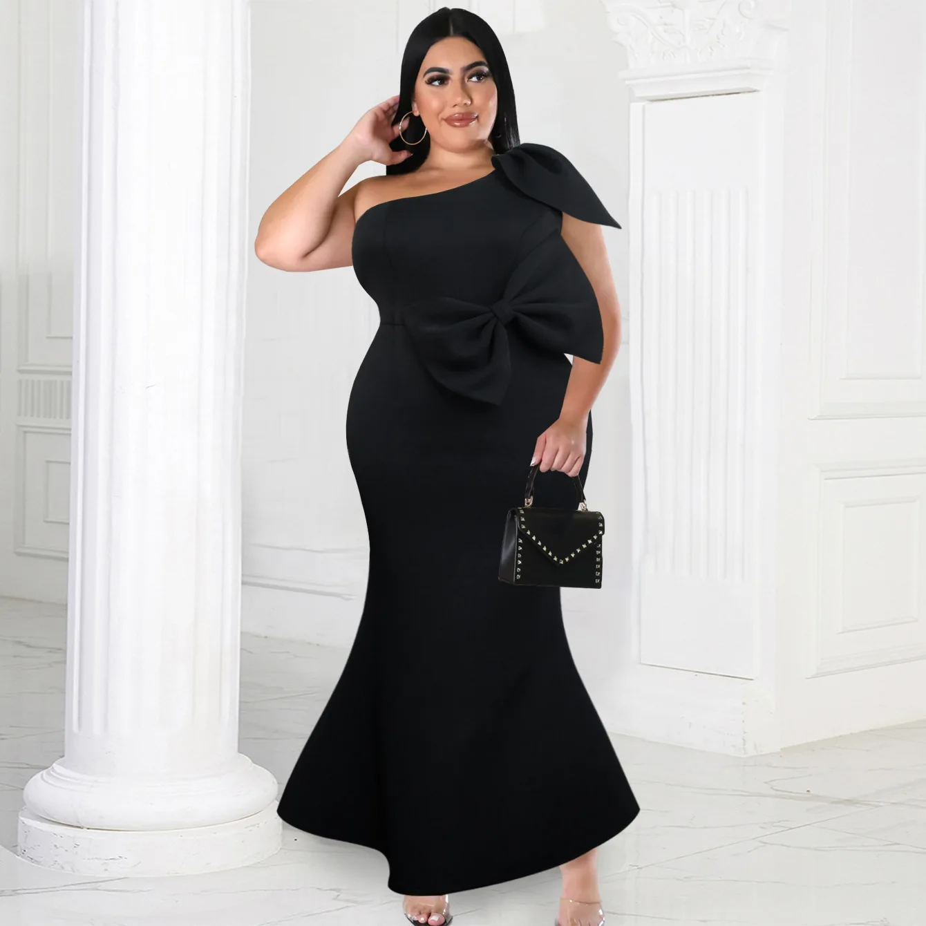 Sexy-one-shoulder-slanted-collar-sleeveless-fishtail-maxi-dress-with ...