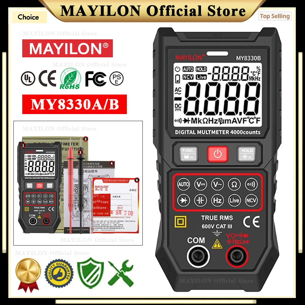 MAYILON-MY8330-Multimeter-Digital-Professional-Multi-Meter-Manual-Auto-Voltage-NCV-Live-Hz-Ohm ...