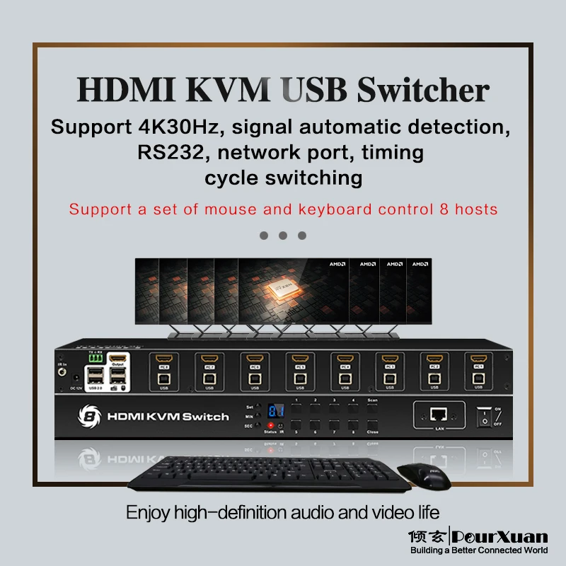 HDMI-KVM-Switch-8-In-1-Out-Timed-loop-automatic-Switcher-4K-8-Ports-Hub ...