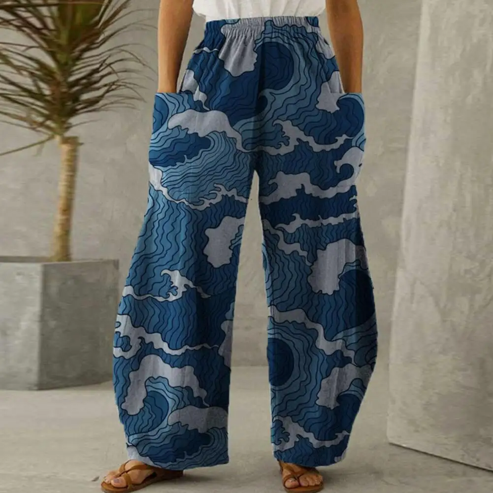 Lady Slacks Ankle-Length Anti-pilling Lightweight Blue Wave Pattern ...