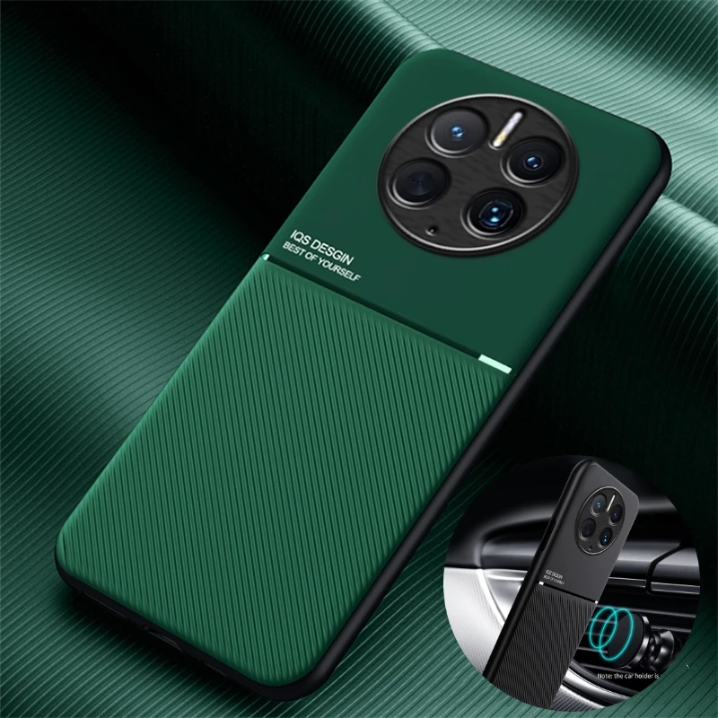 For Huawei Mate 50 Pro Case Car Magnetic Holder Leather Phone Case For ...