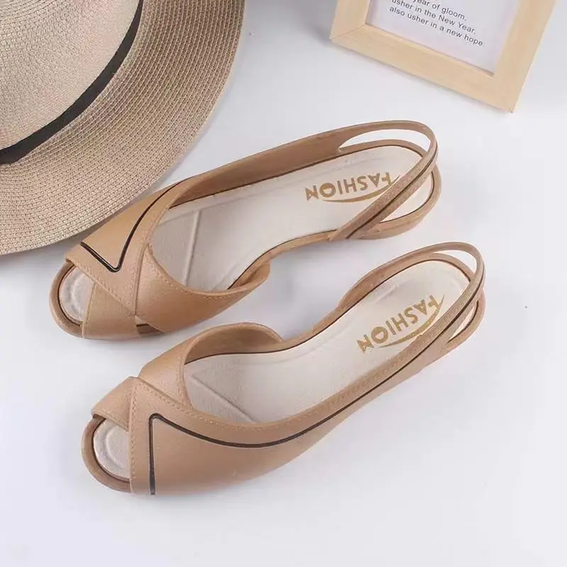 2024-New-Women-s-Summer-Low-Heel-Hollow-Out-Fish-Mouth-Sandals-Soft ...