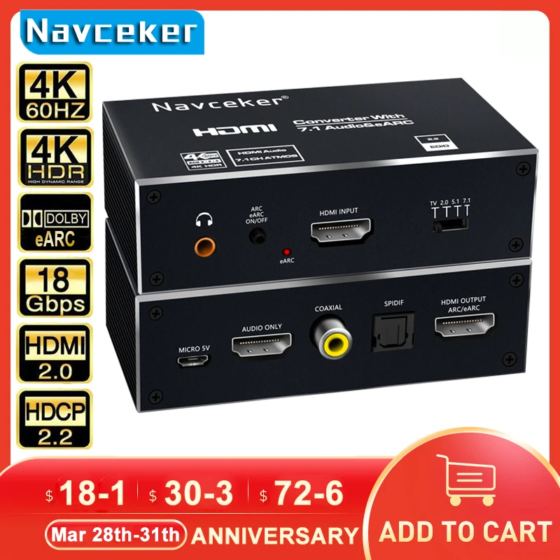 2022 Best Earc Hdmi 2.0 Audio Extractor 4k 120hz Rgb8:8:8 Hdr Hdmi ...